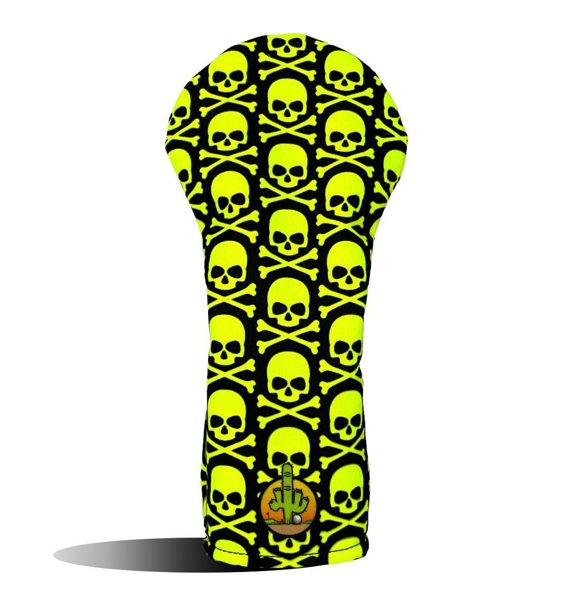 Golf Headcovers - Neon Yellow Skull Crossbones - 3 Wood - Wear It Golf